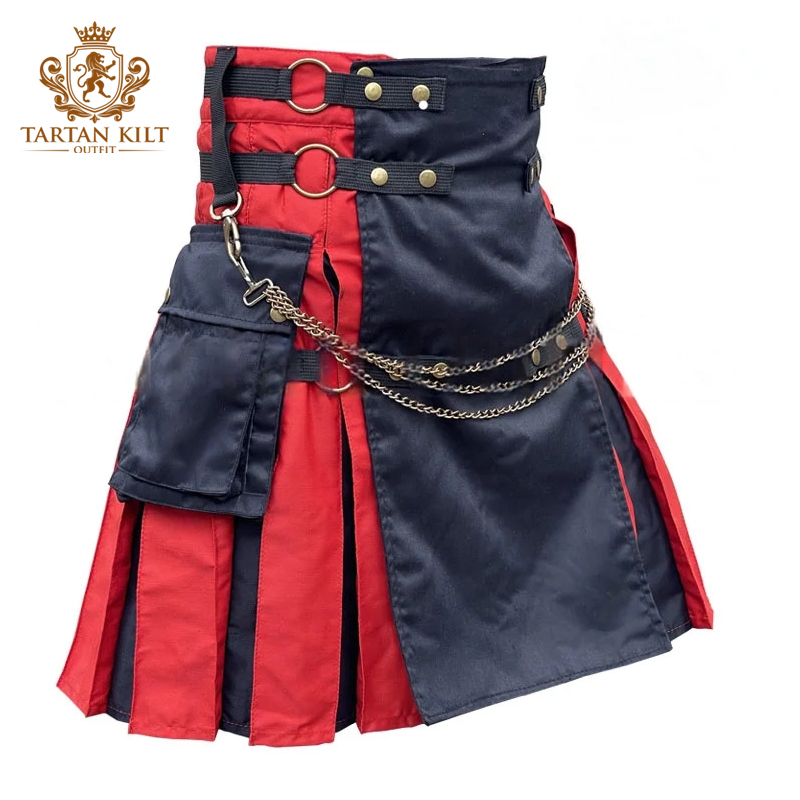 ANTIQUE CHAIN UTILITY KILT – RED – Tartan Kilt Outfit